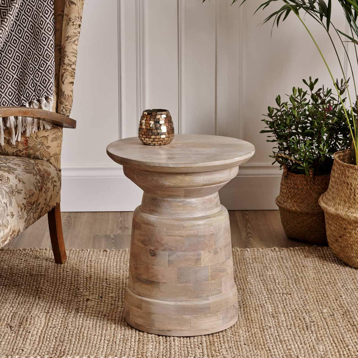 White Wash Side Table Mango Wood