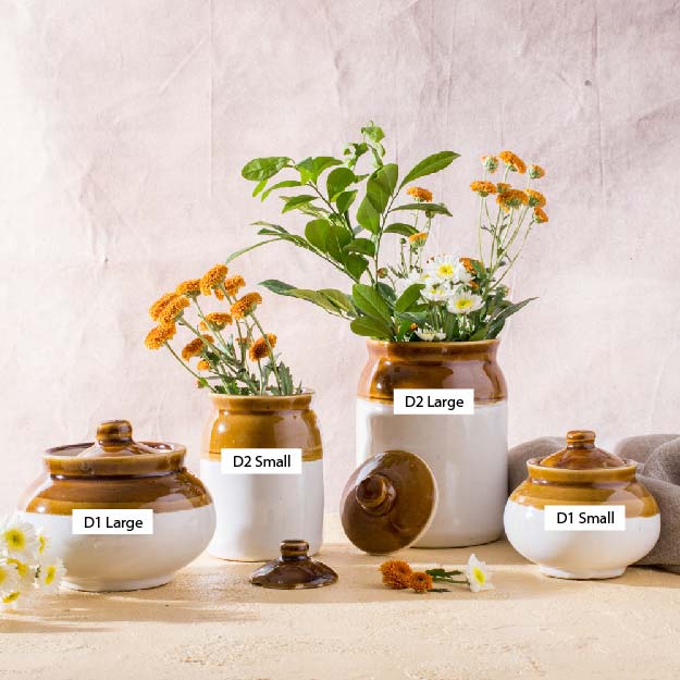 Ceramic Kitchen Storage Jars - Brown & White Set - Mytri Designs