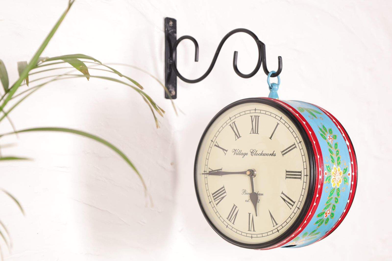 Hand-Painted Railway Clock - Teal Blue Colour – Mytri Designs