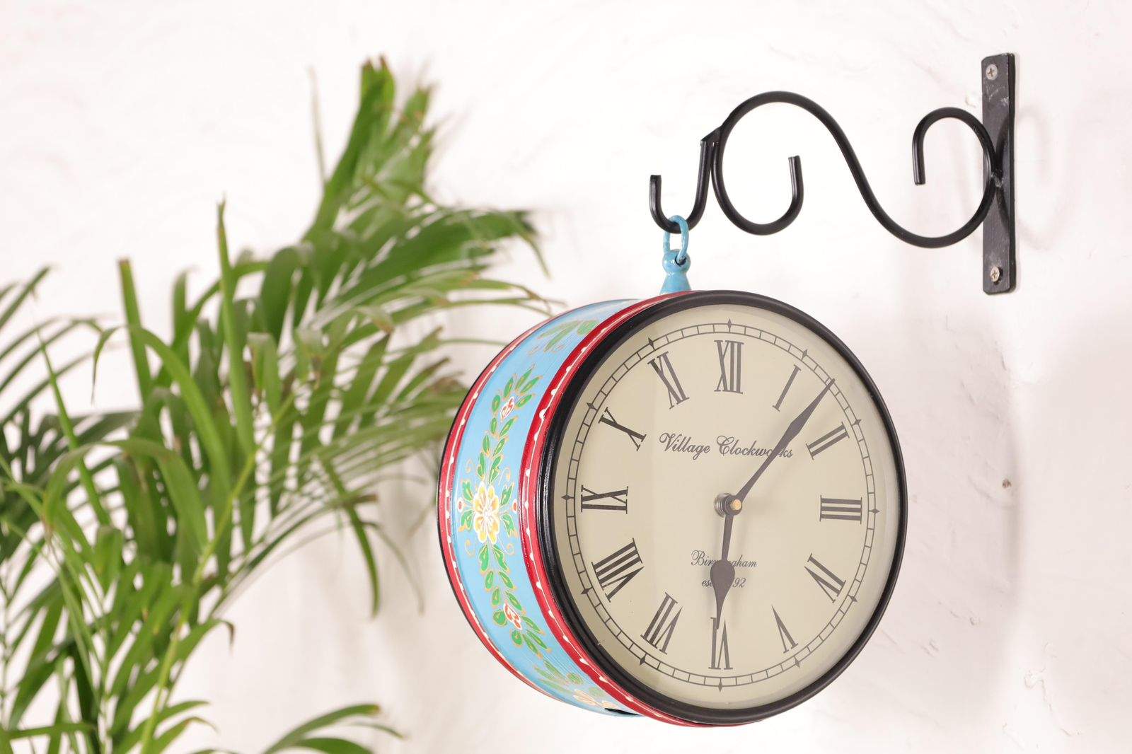 Hand-Painted Railway Clock - Teal Blue Colour – Mytri Designs
