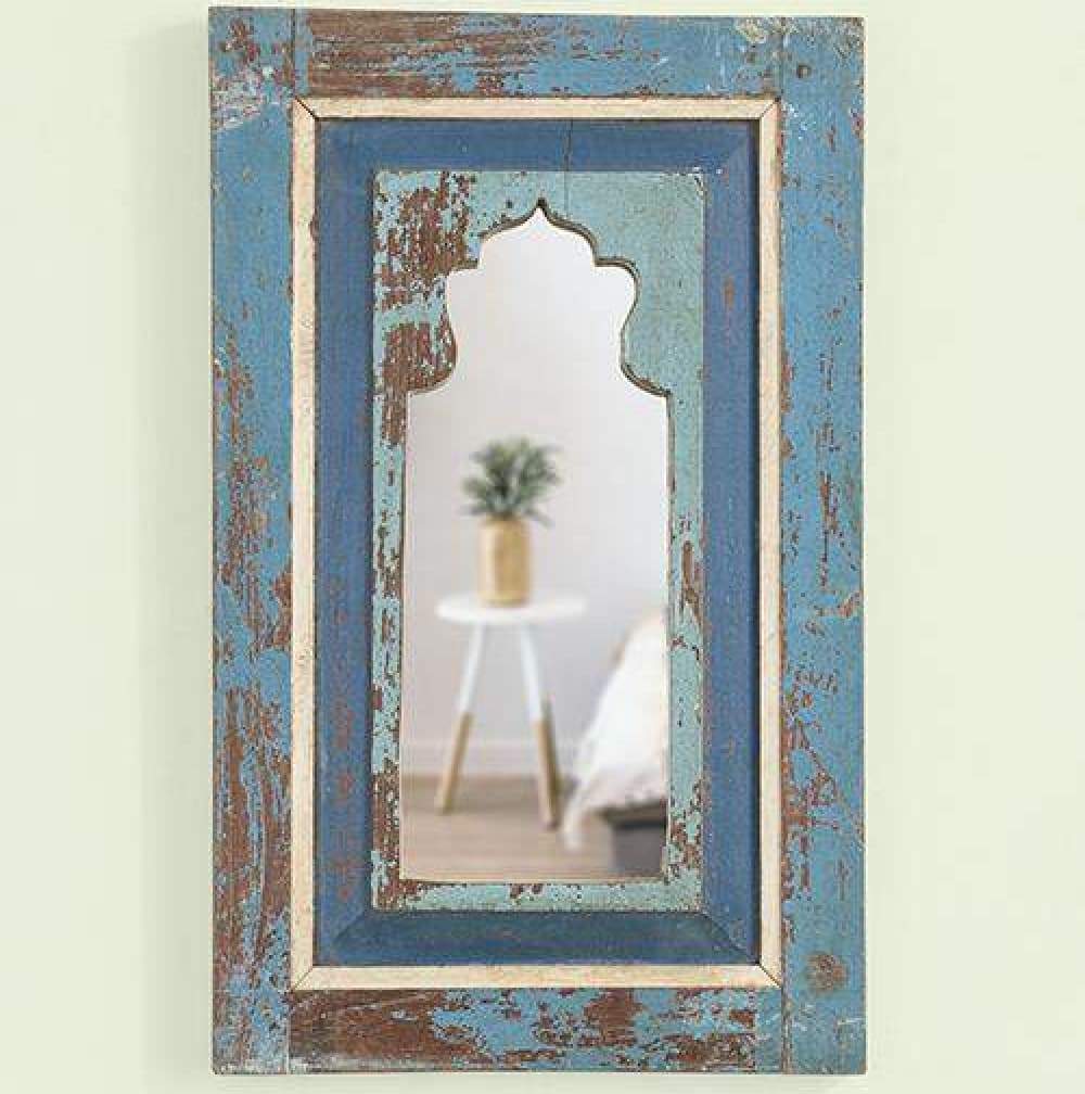 Blue Distressed Wooden Wall Mirror - Mytri Designs