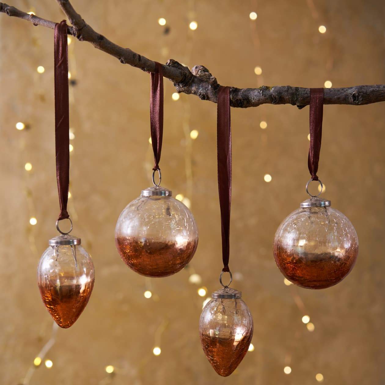 Rose Gold Glass Christmas Baubles - Mytri Designs