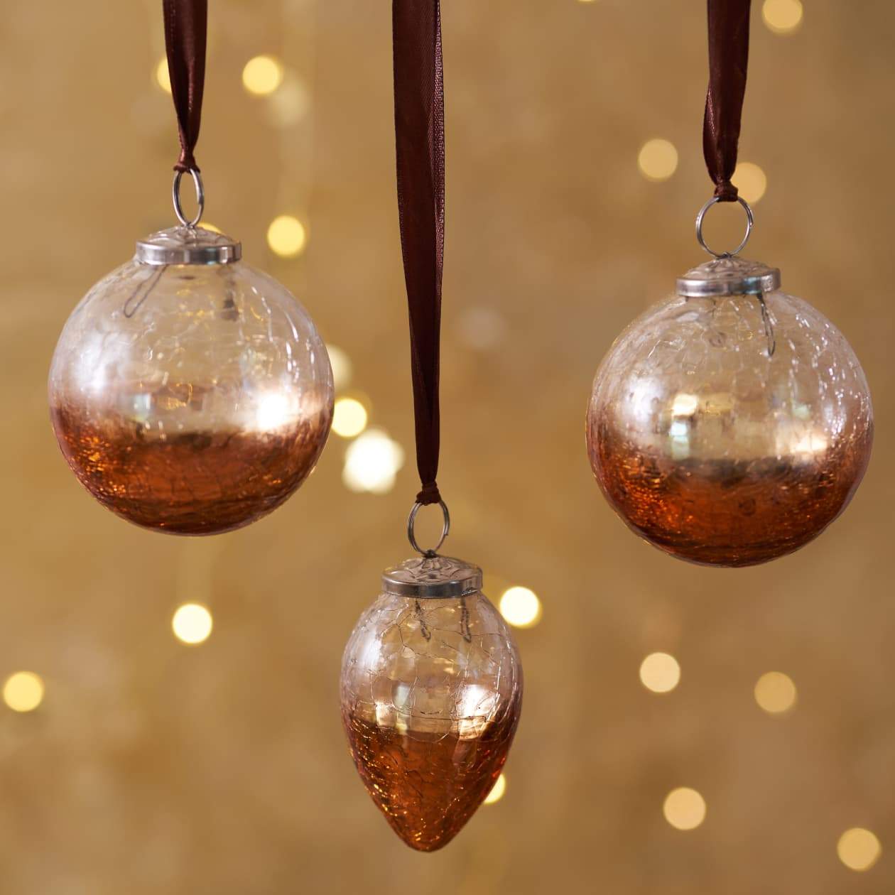 Rose Gold Glass Christmas Baubles - Mytri Designs