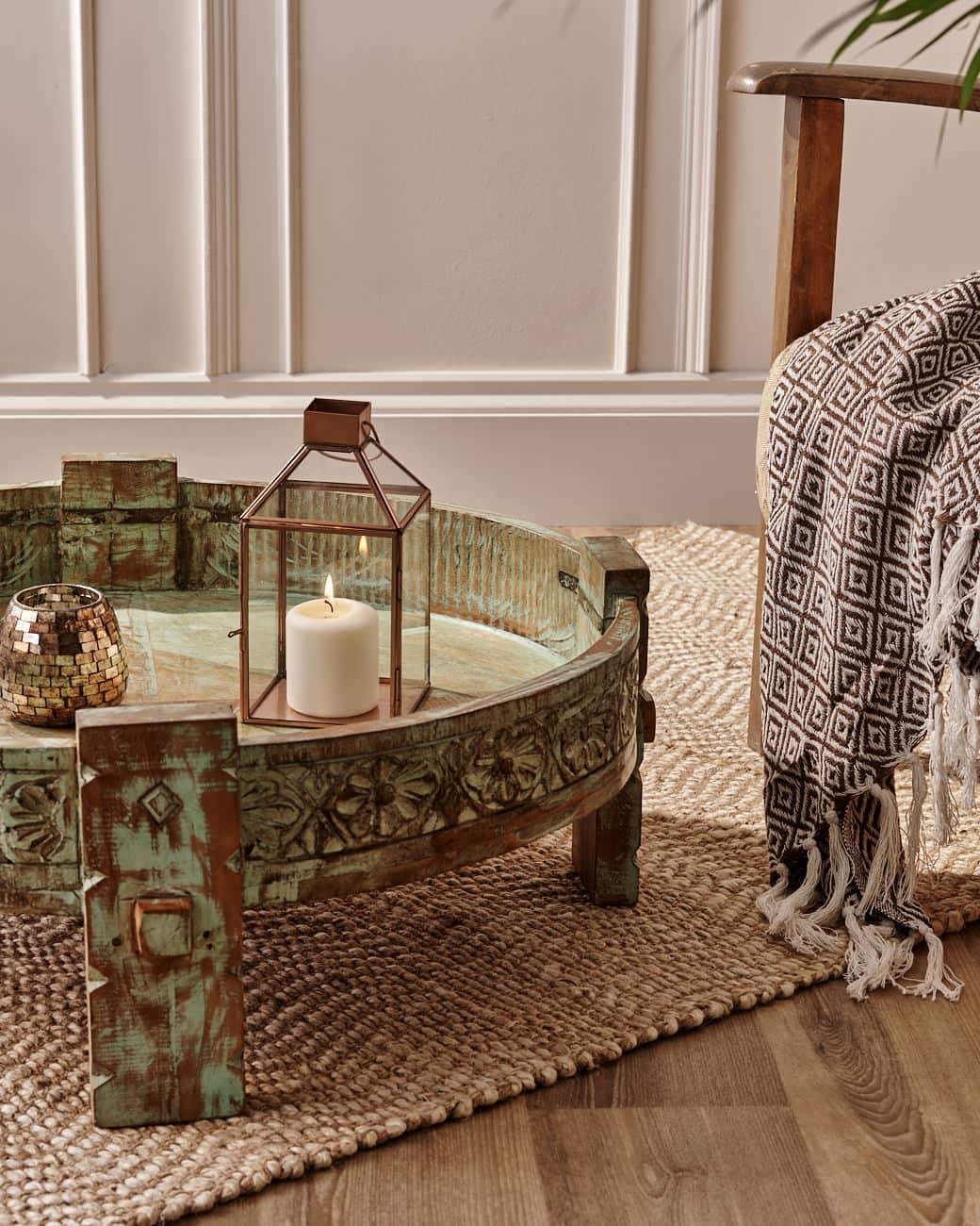 Natural Teak Wood Round Low Height Coffee Table – Mytri Designs