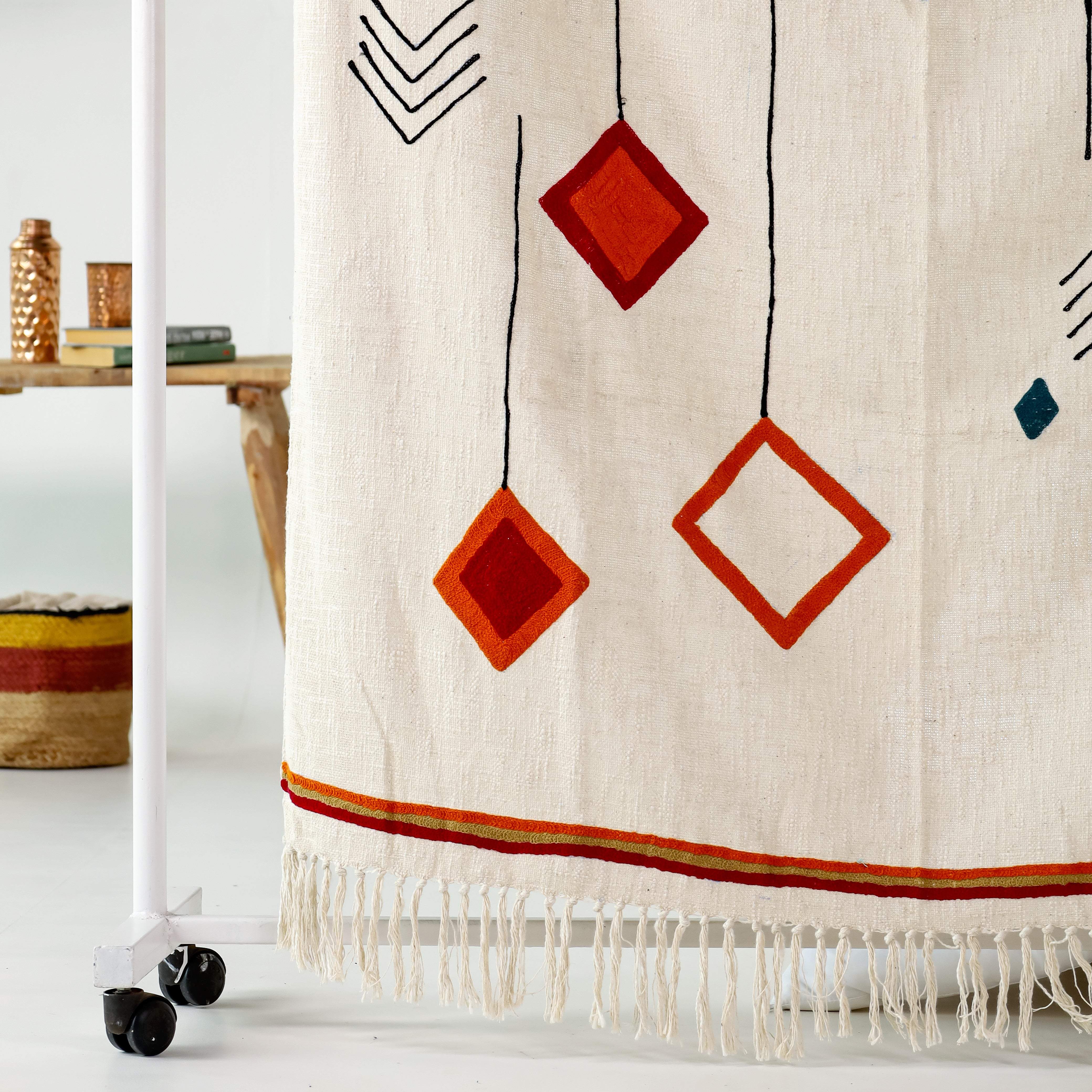 Multi-Coloured Embroidered Throw Blanket - Mytri Designs