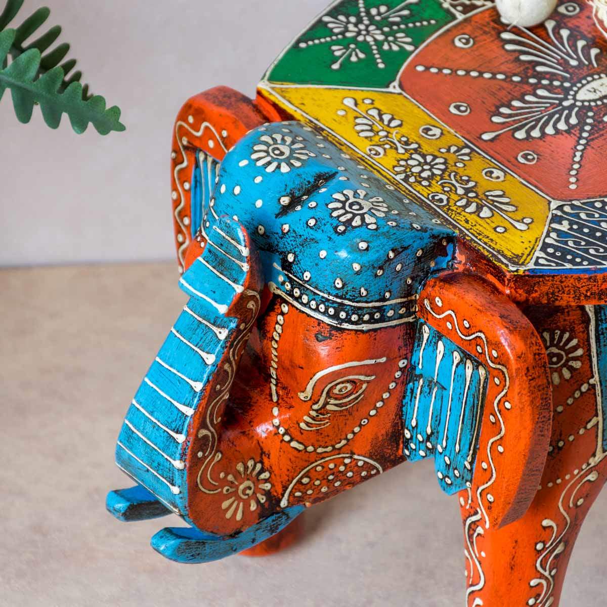 Red Wooden Elephant Foot Stool - Mytri Designs
