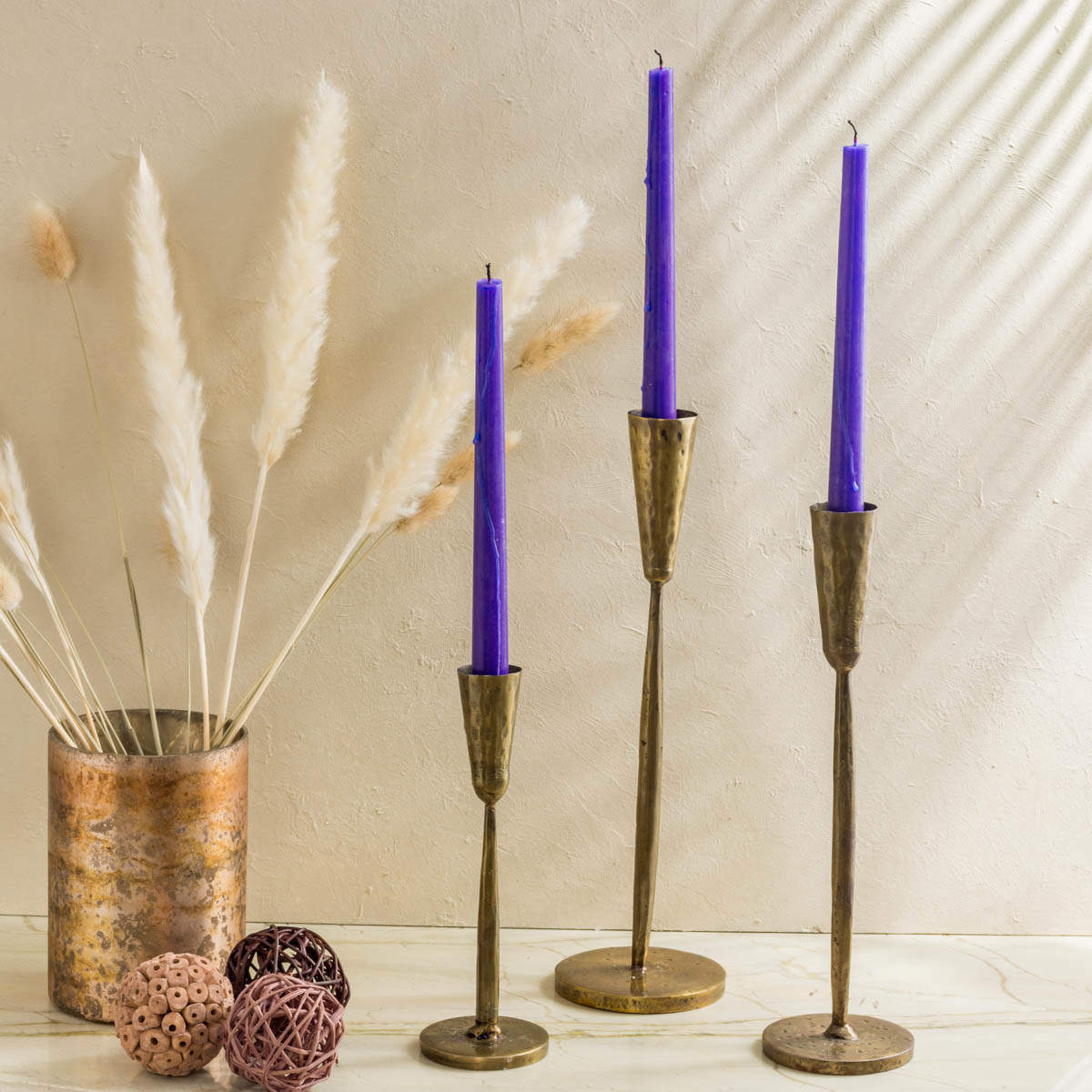 Tall Golden Brass Candlestick Holders - Mytri Designs